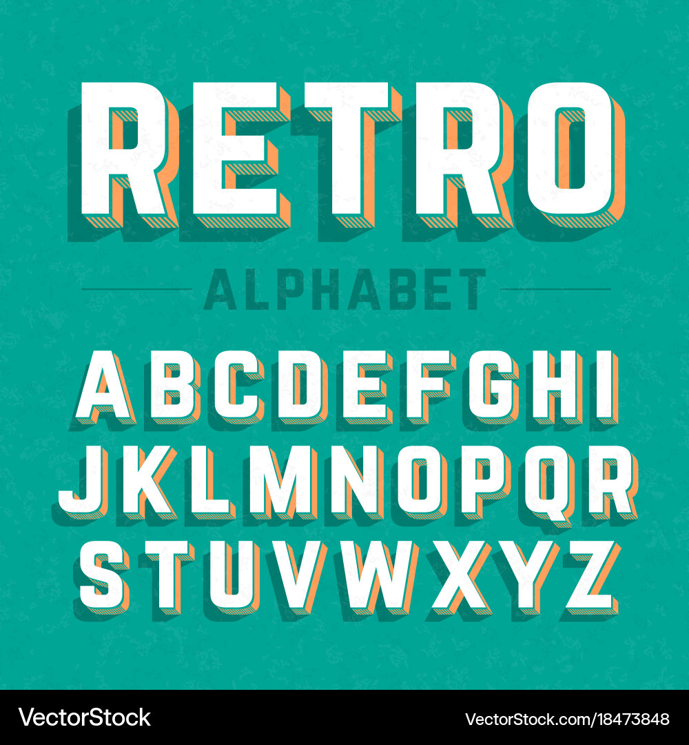 Retro Alphabet Font - 3D Style Royalty Free Vector Image