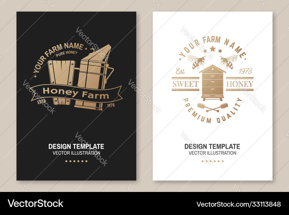 Set honey bee farm poster flyer template Vector Image