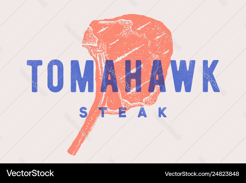 Steak tomahawk poster with silhouette Royalty Free Vector