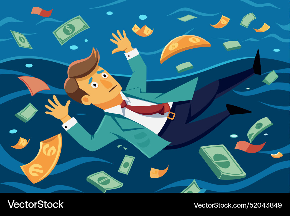 Businessman drowning in financial turmoil Vector Image