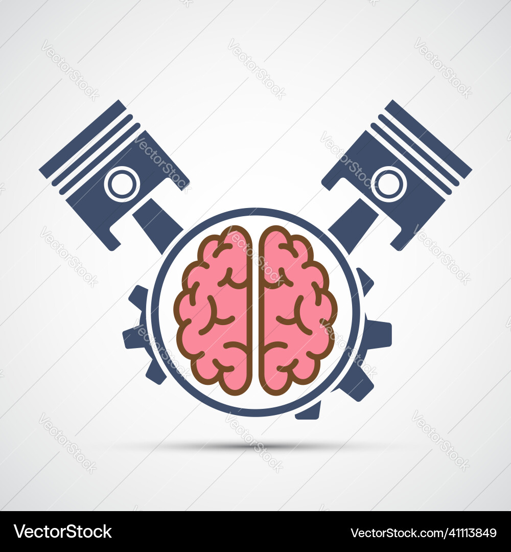 Human brain with gears and engine pistons Vector Image