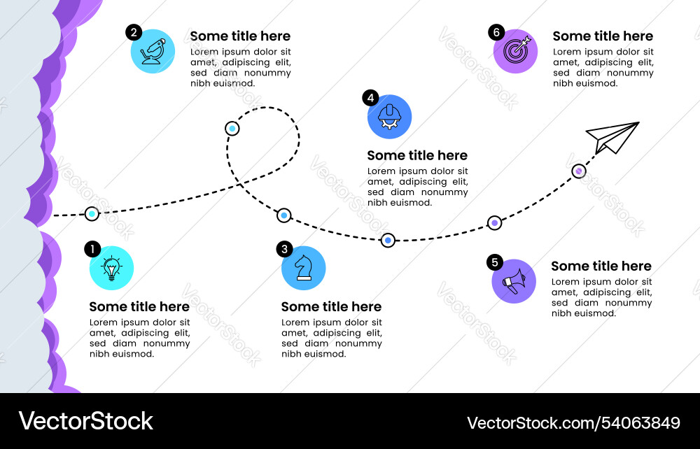 Infographic template line with paper plane and 6 Vector Image