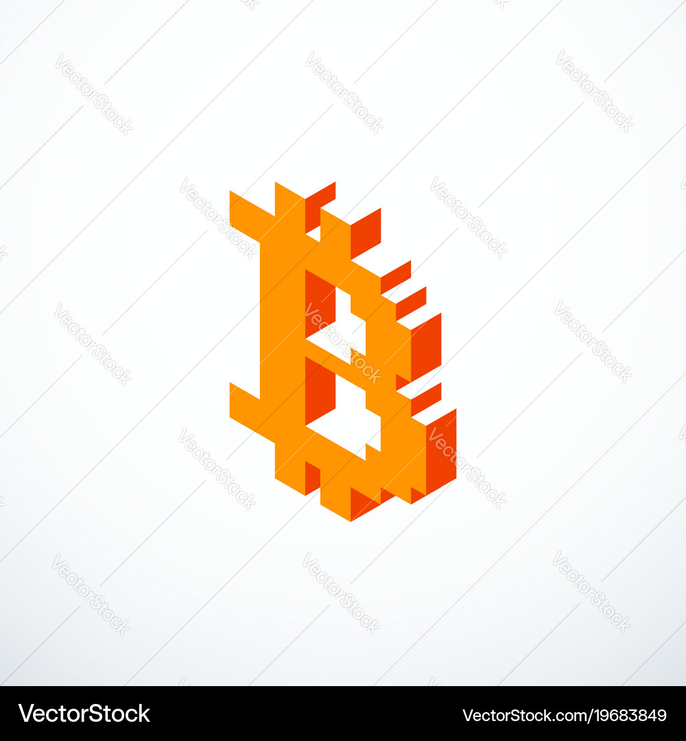 Isometric pixel bitcoin icon Royalty Free Vector Image