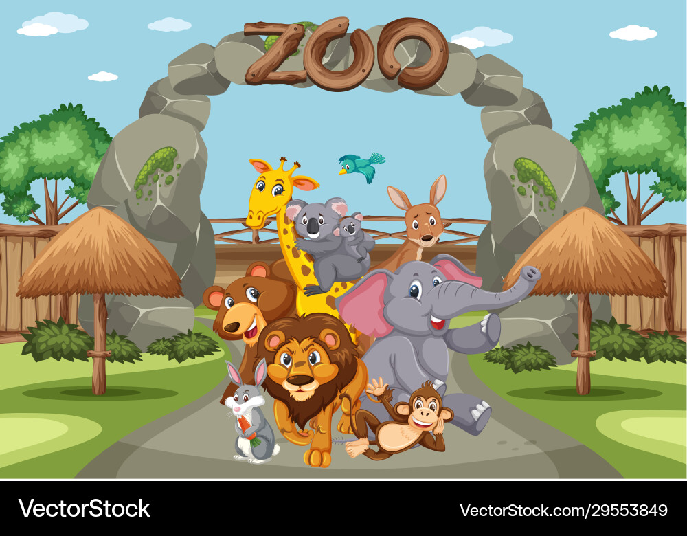 Scene with wild animals in zoo at day time Vector Image