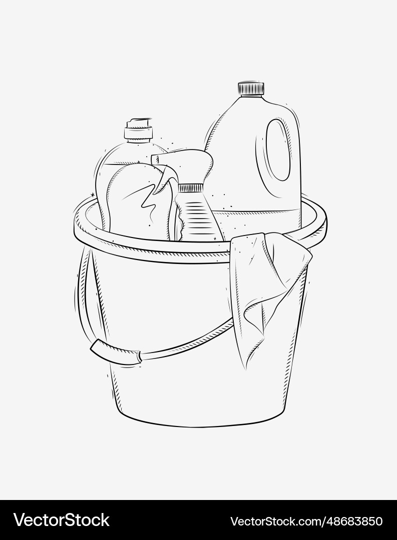 Cleaning supplies tools accessories bucket rag Vector Image
