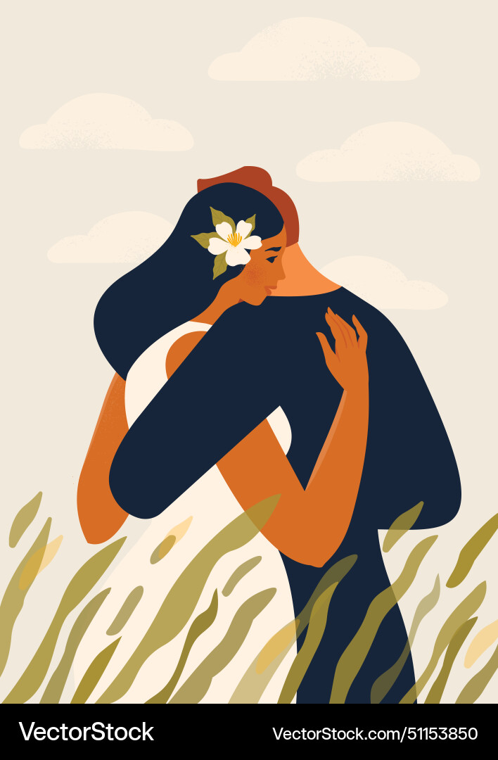 Cuddling couple romantic beautiful cuddle Vector Image