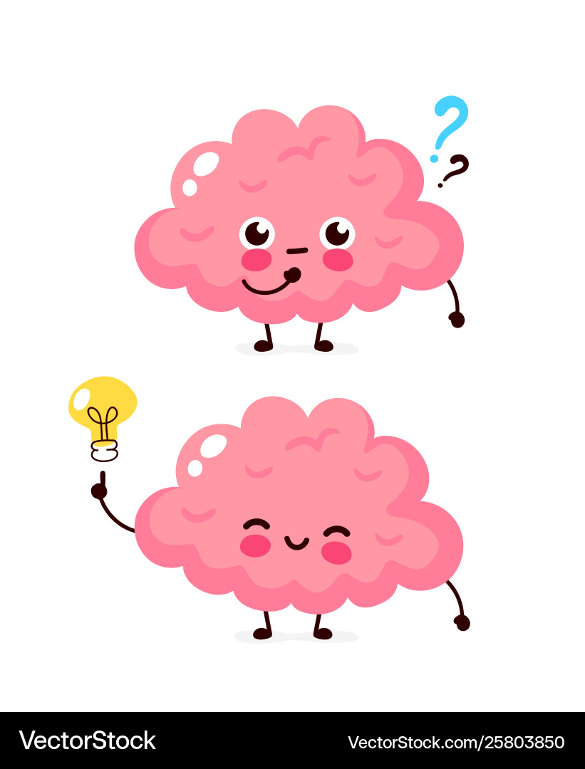 Cute brain with question mark and lightbulb Vector Image
