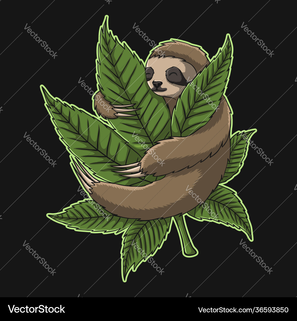 Sloth with Weed - Cute Cartoon Royalty Free Vector Image
