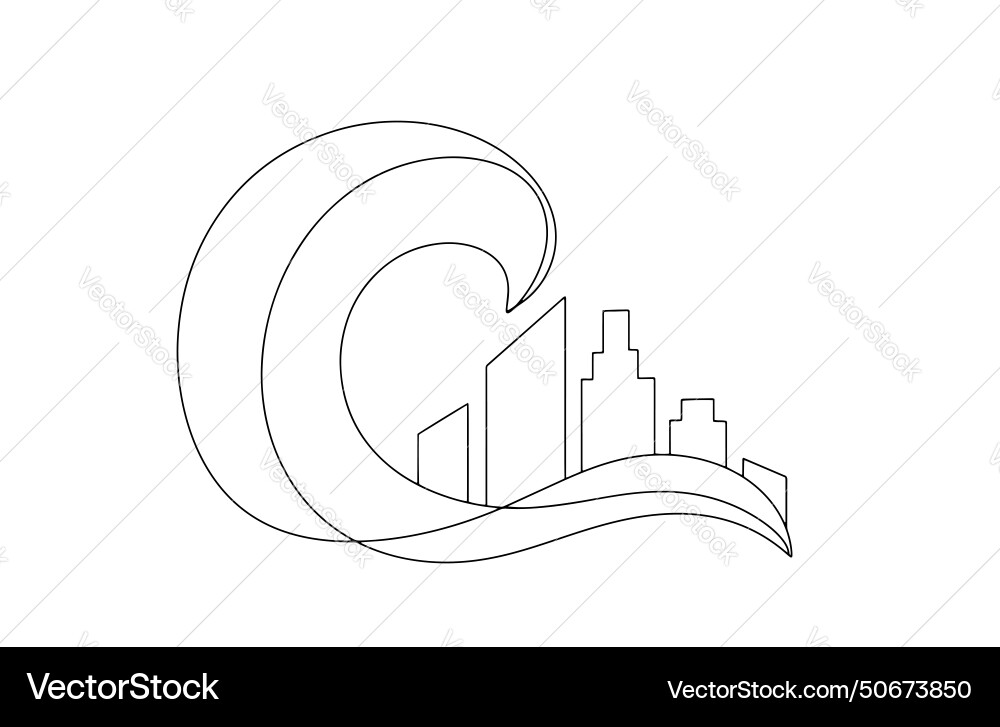 Tsunami city one line Royalty Free Vector Image
