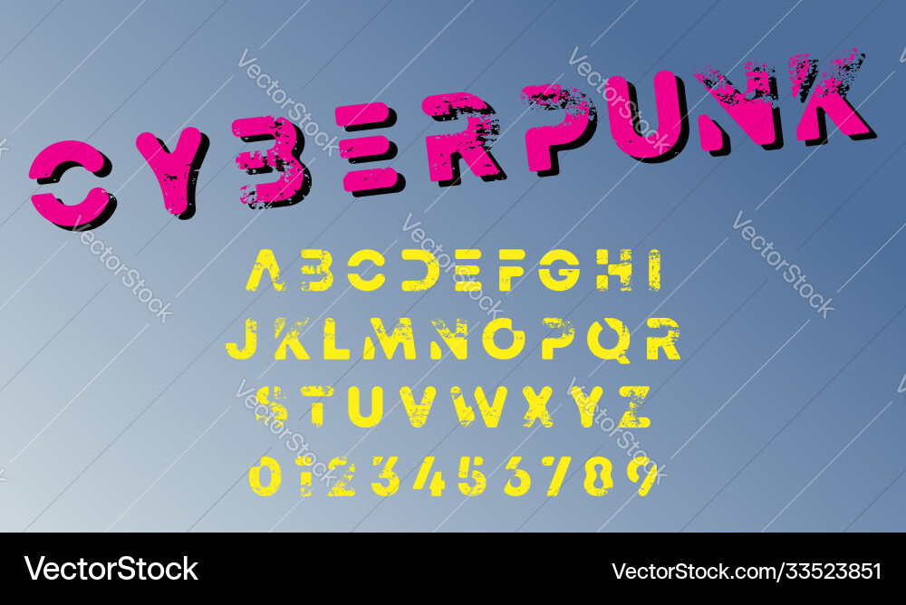 Cyberpunk design alphabet template Royalty Free Vector Image
