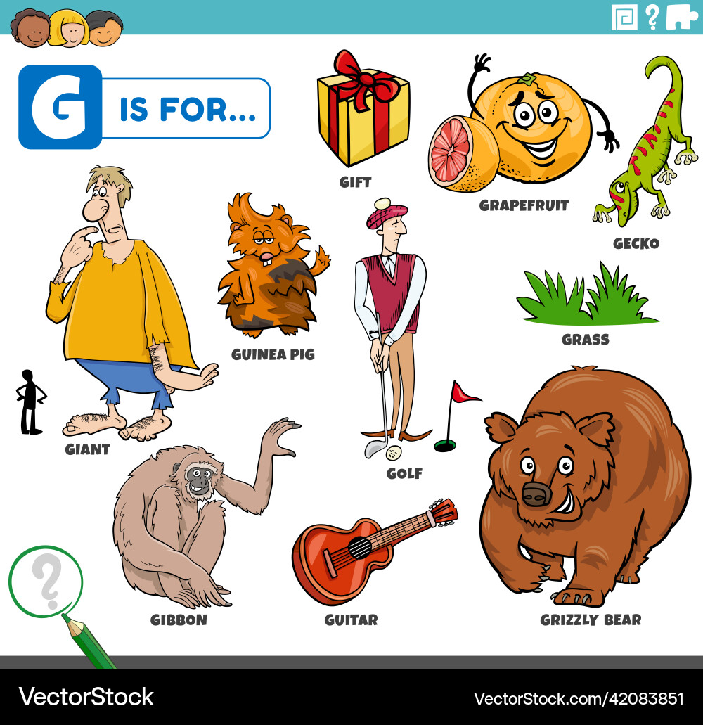 Letter g words educational set with cartoon Vector Image