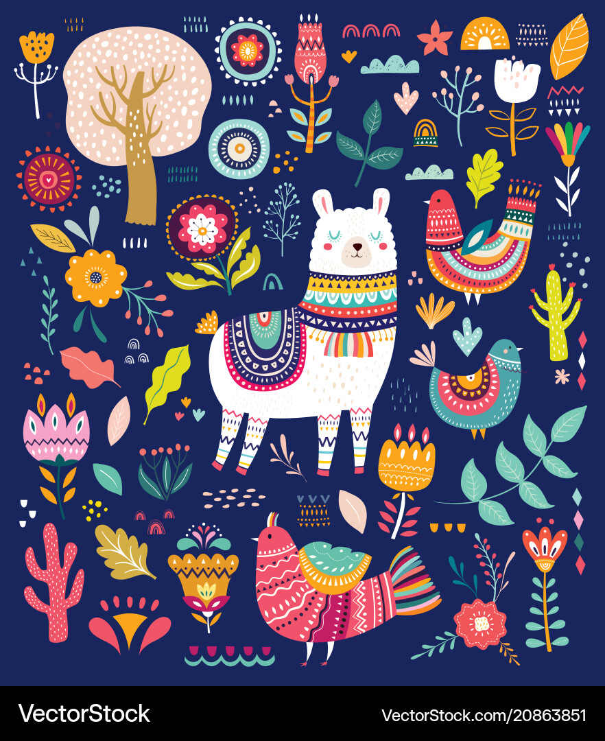 Set with llama Royalty Free Vector Image - VectorStock