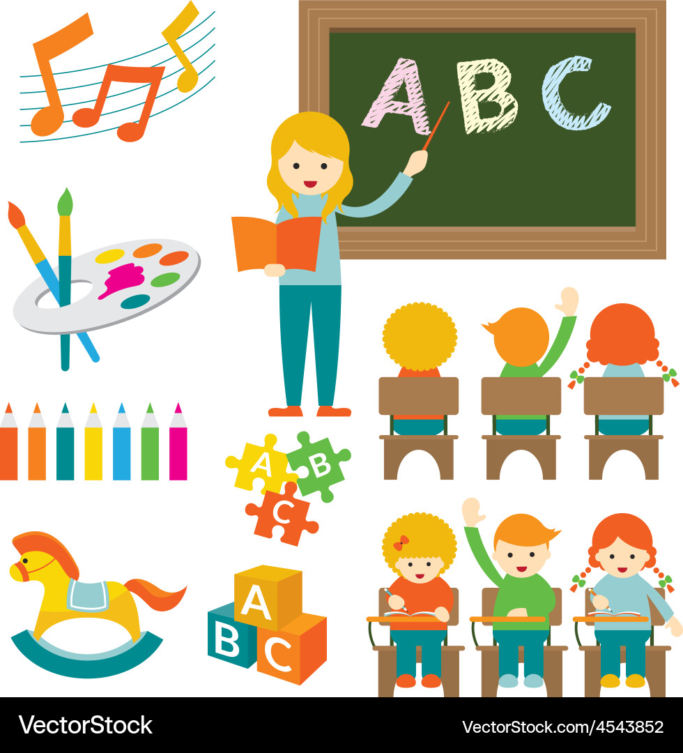 Kids Education Set - Preschool & Teacher Vector Image