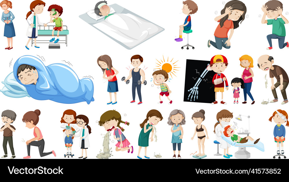 Sick People Illustration - Diverse Symptoms Vector Image