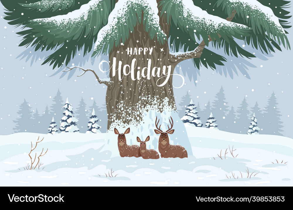 Big tree deer Royalty Free Vector Image - VectorStock
