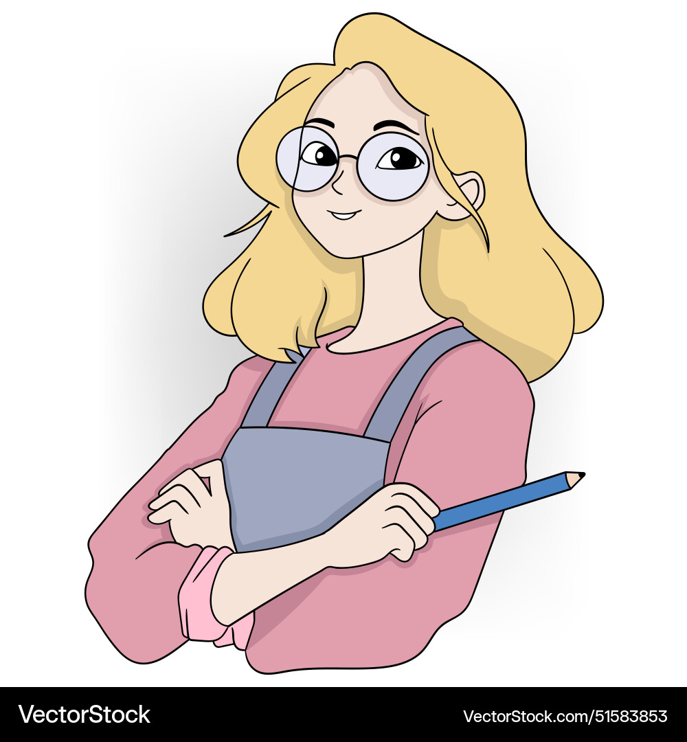 Diligent female student smiling carrying a pen Vector Image