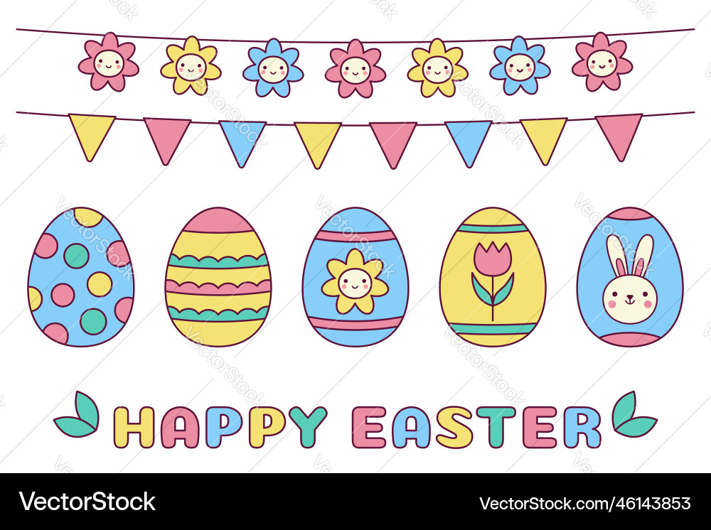 Easter design isolated elements set cute Vector Image