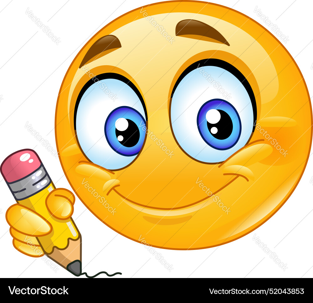 Emoticon with pencil Royalty Free Vector Image