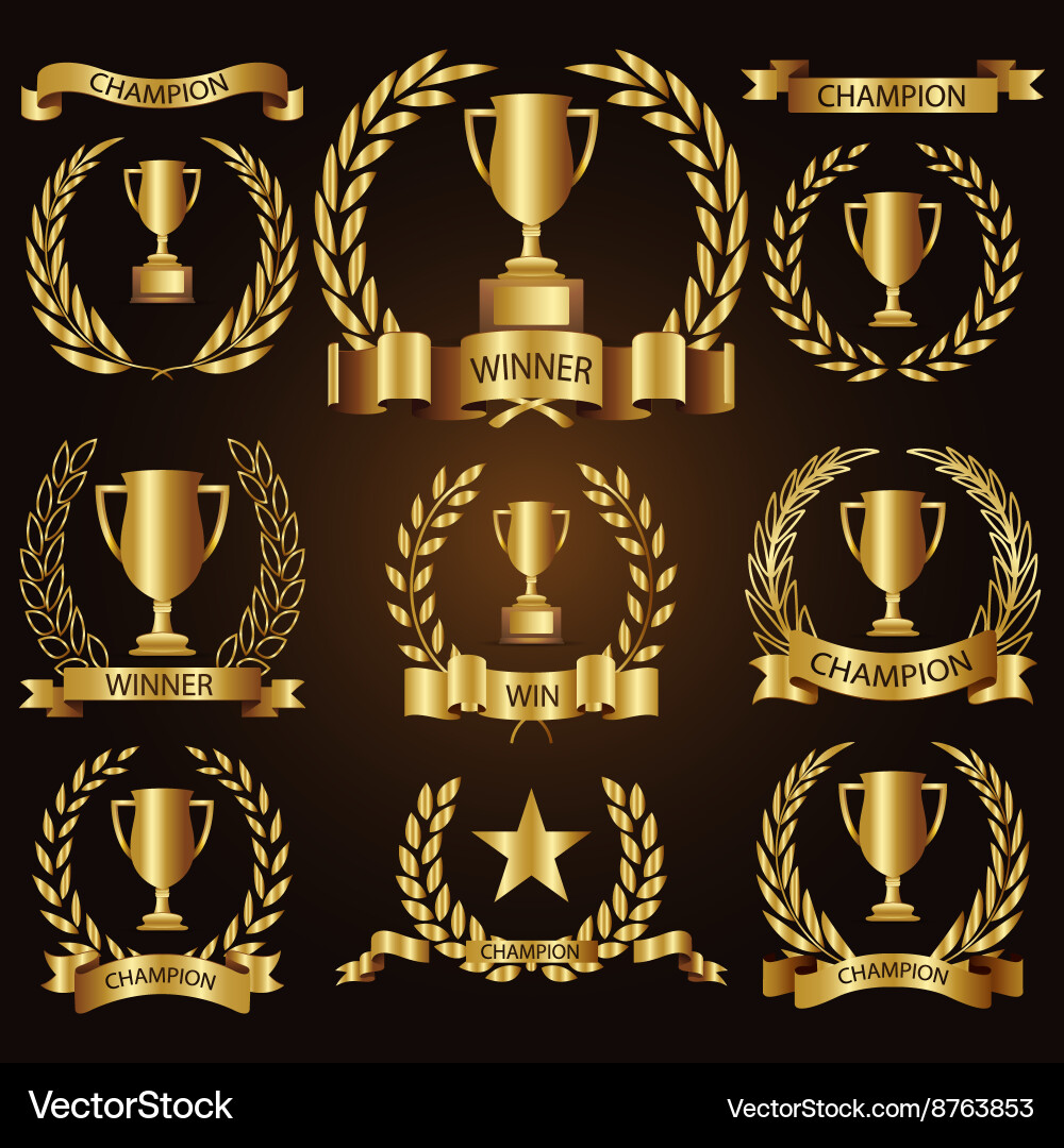 Golden Trophy Awards & Labels Royalty Free Vector Image