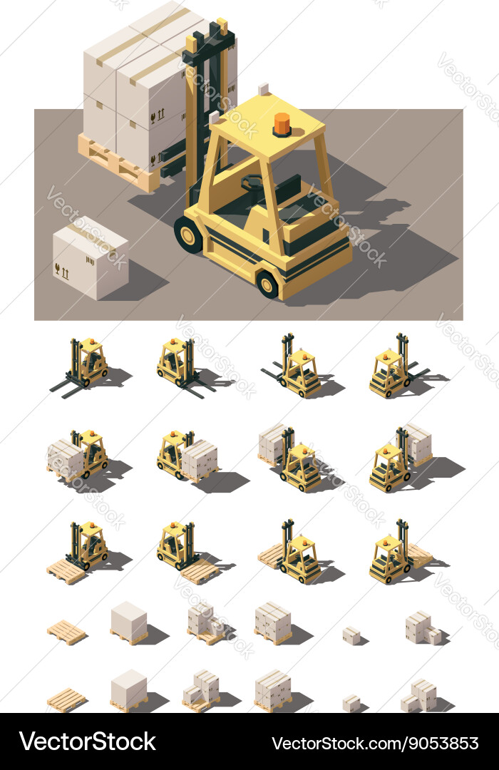 Isometric forklift with crates and pallets Vector Image