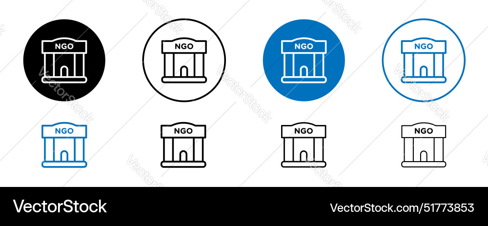 Ngo building icon set black filled and outlined Vector Image
