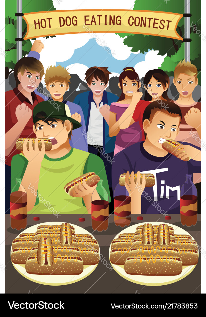 People in hotdog eating contest Royalty Free Vector Image