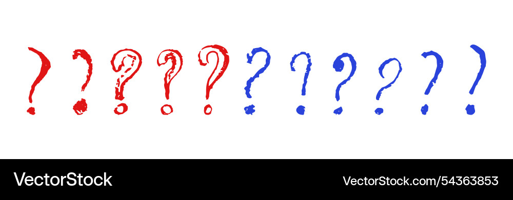 Question mark symbols set red and blue pencil Vector Image