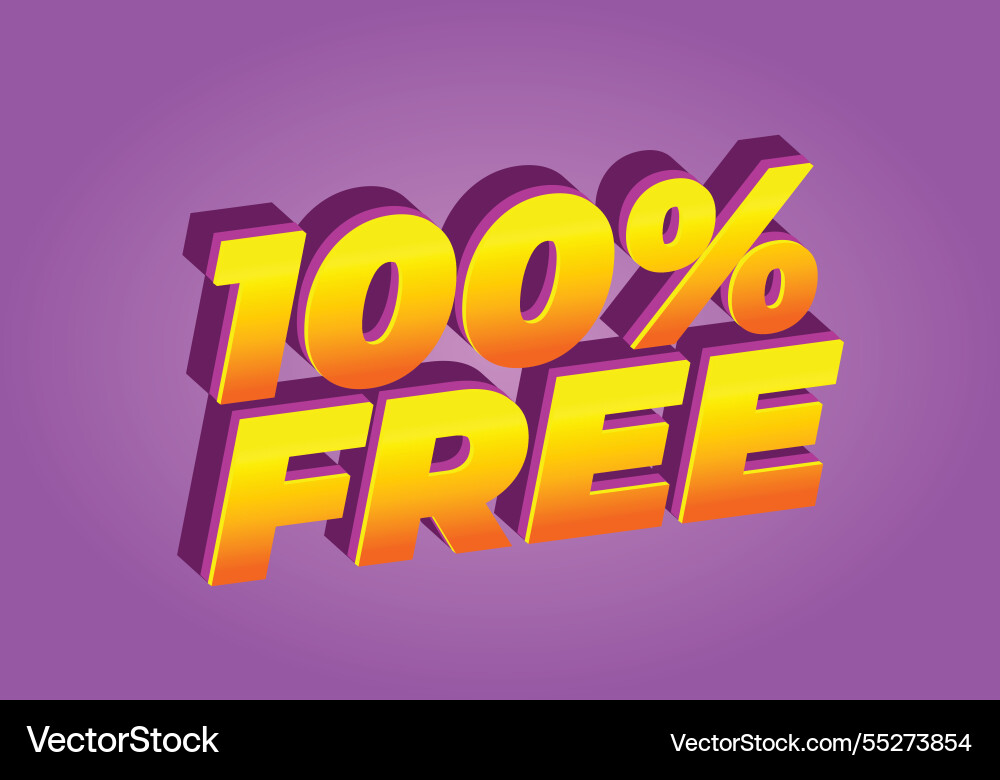 100 free text effect in bold font for promotion Vector Image
