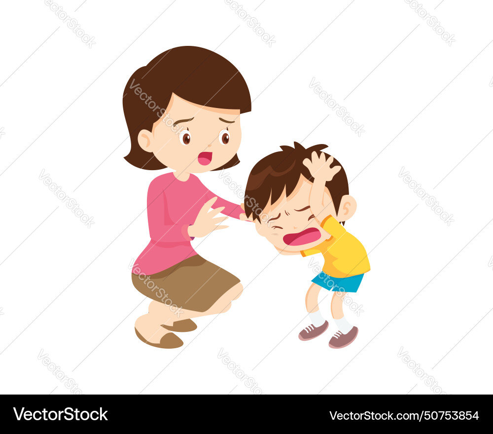 Comforting sad children with parent 2 Royalty Free Vector