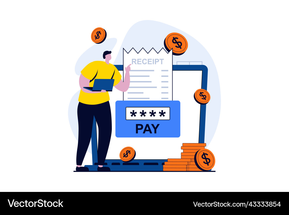 Electronic receipt concept with people scene Vector Image