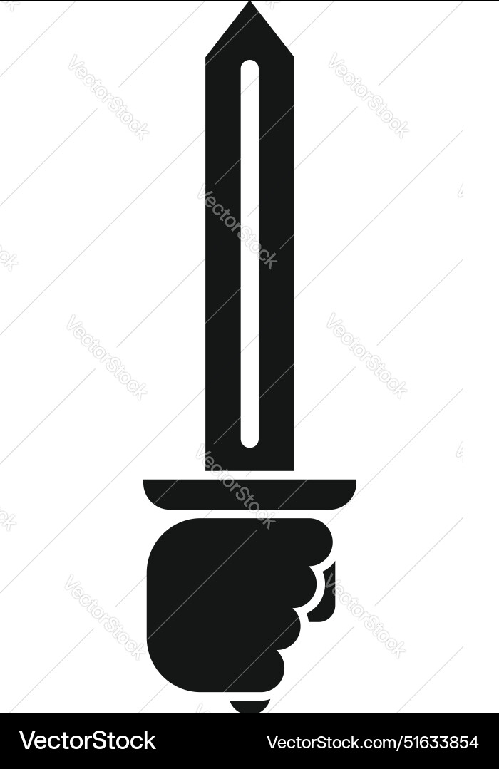 Hand holding up sword icon simple style Royalty Free Vector