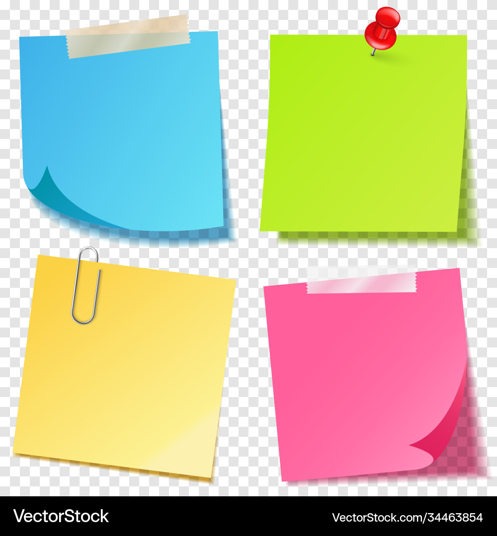 Realistic colorful blank sticky notes with clip Vector Image Realistic colorful blank sticky notes with clip Vector Image
