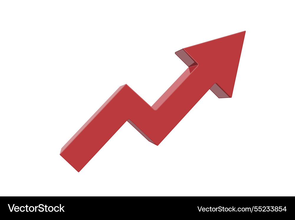 Red 3d rising arrow icon on white Royalty Free Vector Image