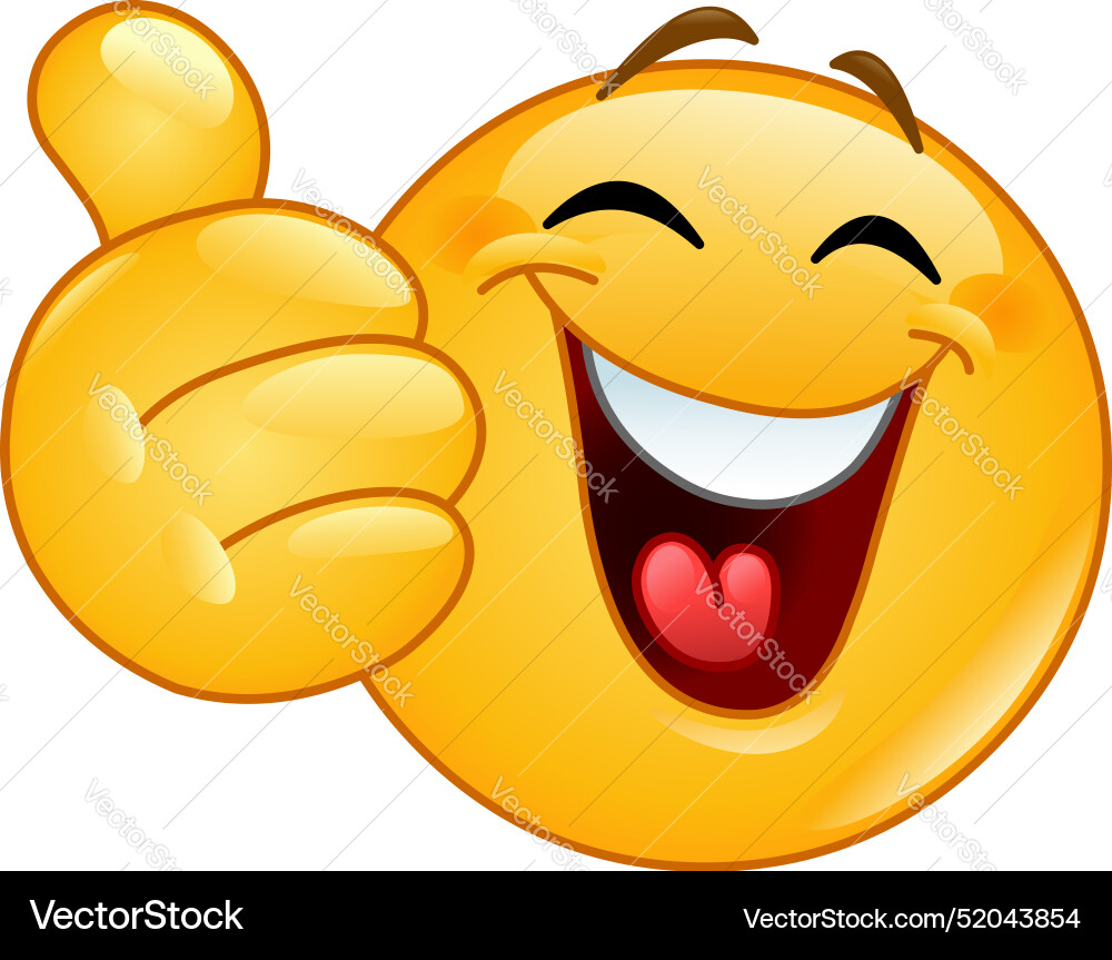 Thumb up laughing emoticon Royalty Free Vector Image