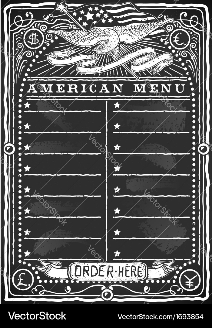 Vintage graphic blackboard for american menu Vector Image