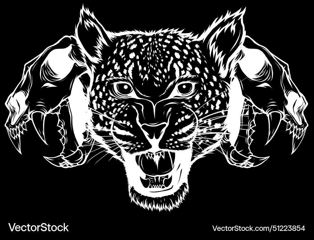 White silhouette of leopard head with skull Vector Image