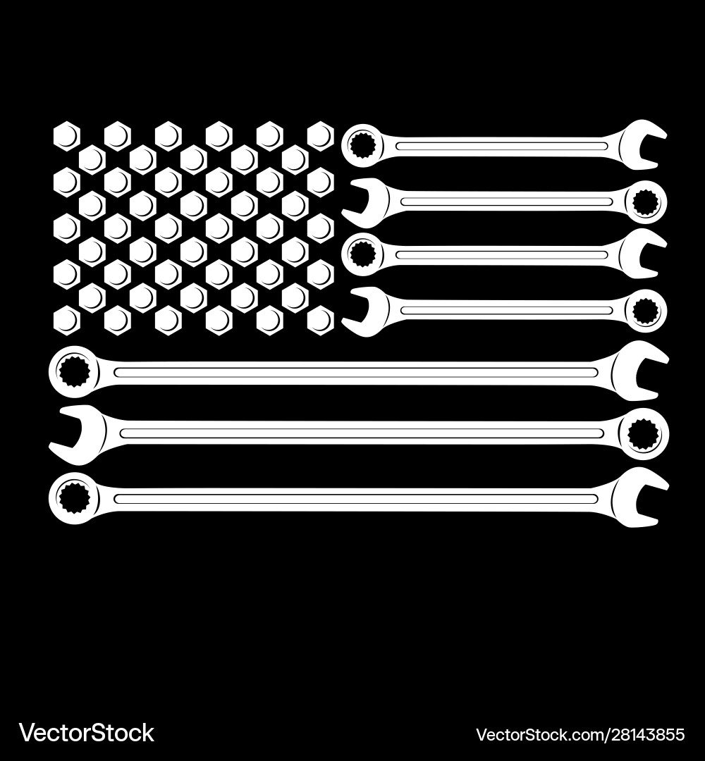 American Flag Wrench Black and White Royalty Free Vector