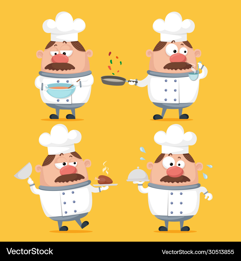Chubby chef character cooking in uniform Vector Image