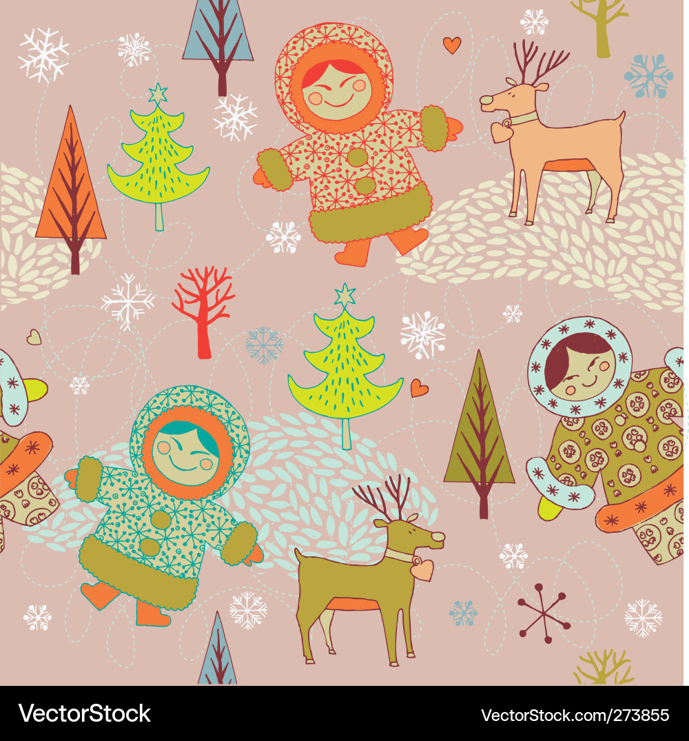 Eskimo girls seamless pattern Royalty Free Vector Image