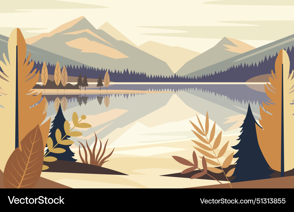 Mountain scenery with lake river and tree Vector Image