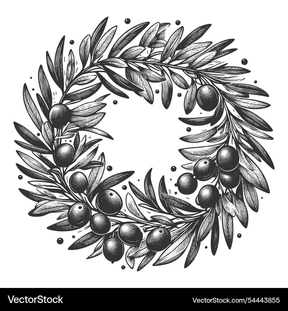 Olive branch wreath engraving Royalty Free Vector Image