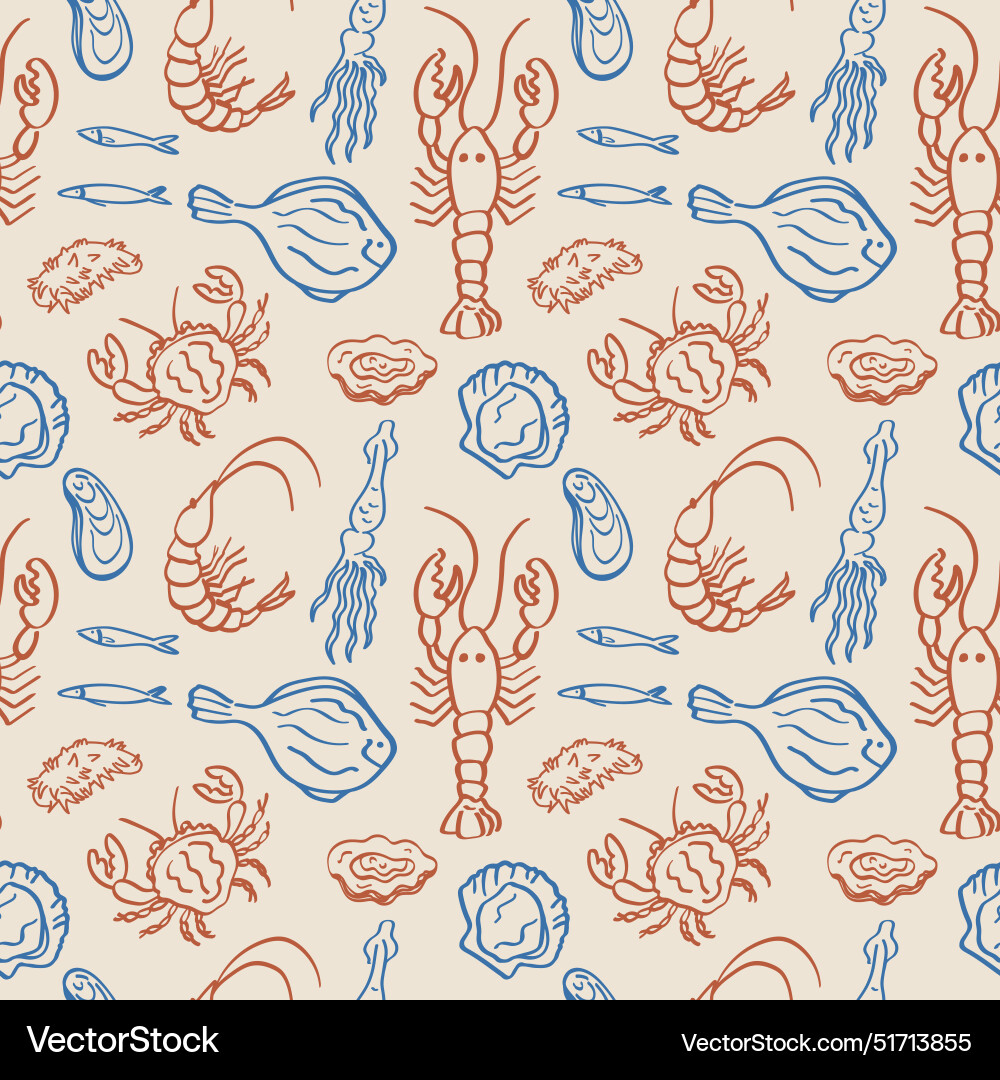 Seafood seamless pattern hand drawn Royalty Free Vector