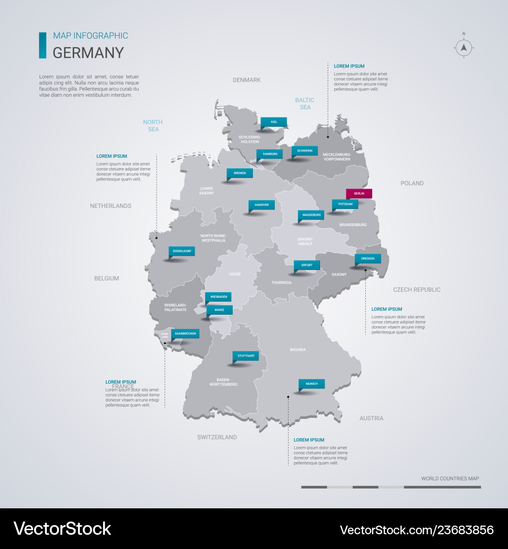 Germany map with infographic elements pointer Vector Image
