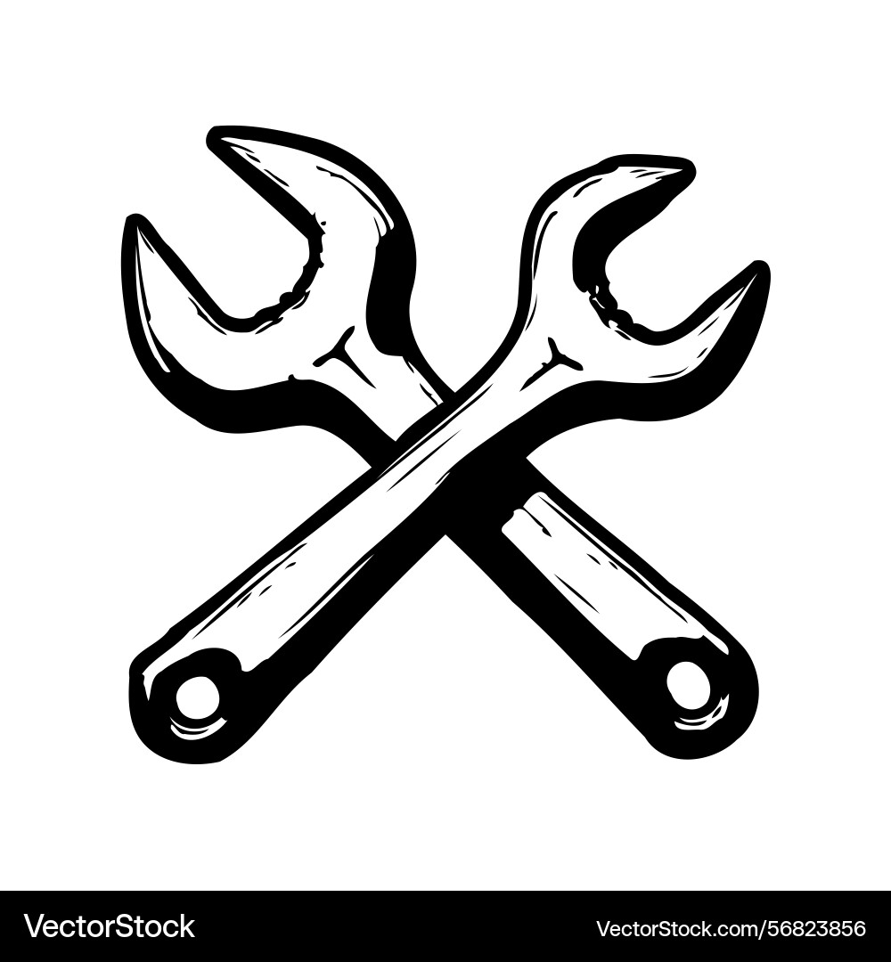 Hand-drawn crossed wrenches design symbolizing Vector Image