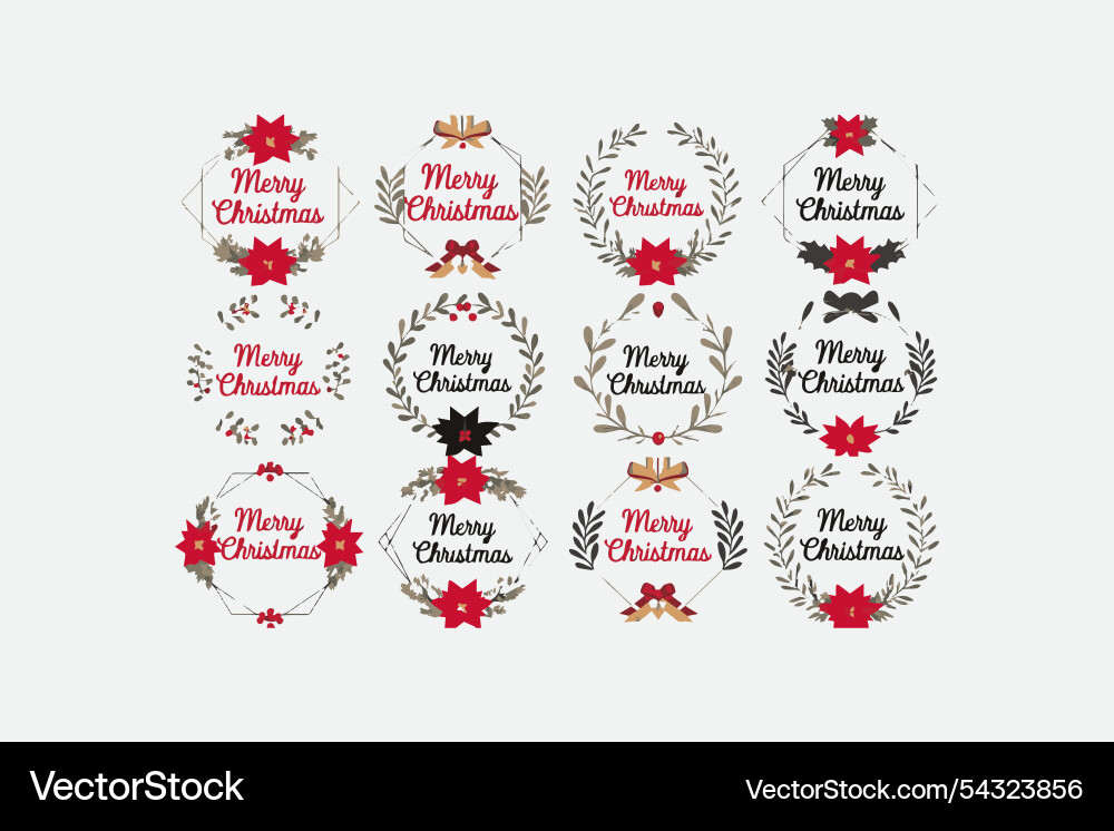 Merry christmas logos hand drawn elegant elements Vector Image
