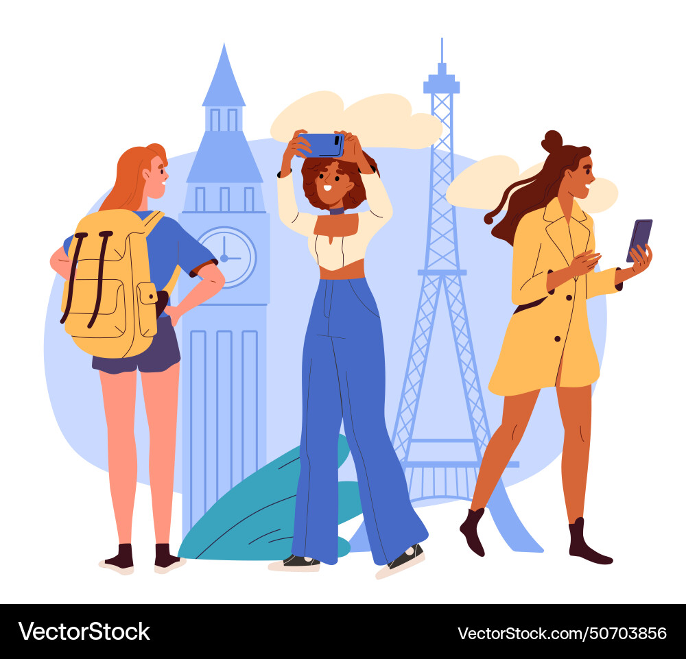 People tourists in paris Royalty Free Vector Image