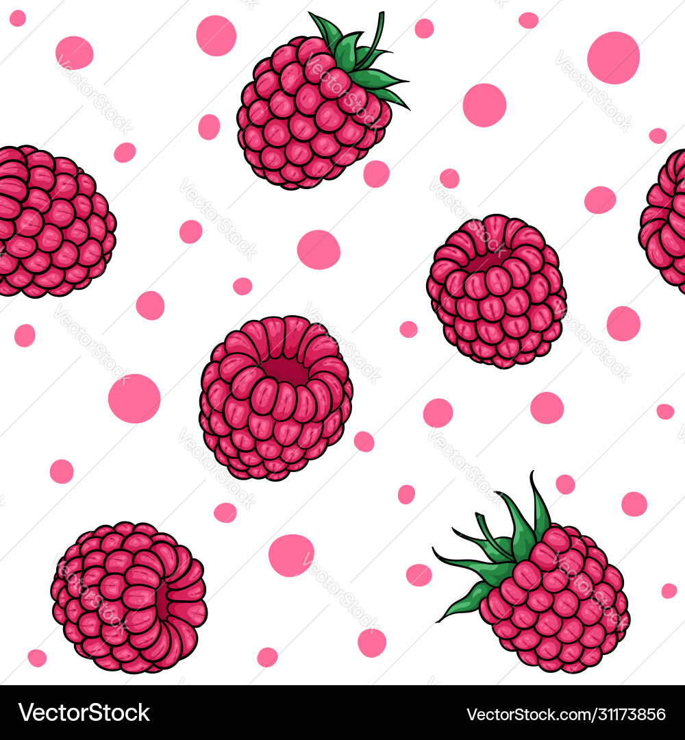 Pink Raspberries Seamless Pattern Royalty Free Vector Image