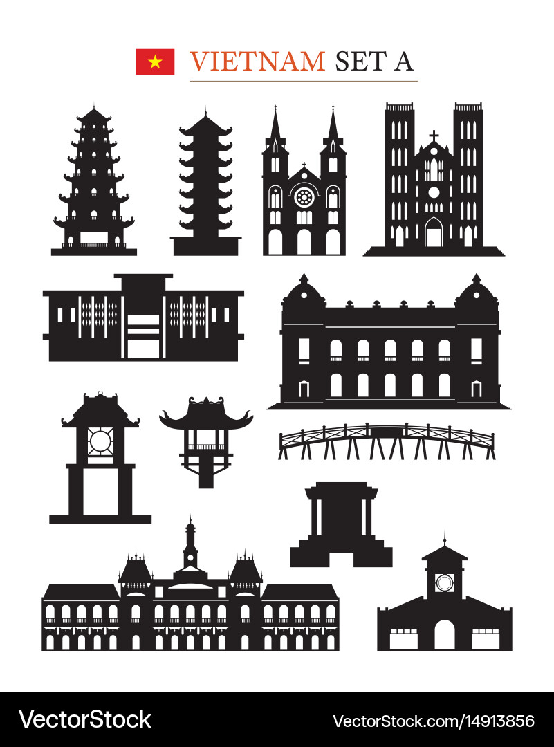 Vietnam landmarks architecture building object set