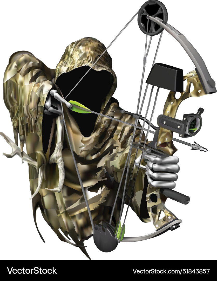 Grim reaper bow hunting camouflage 3d Royalty Free Vector