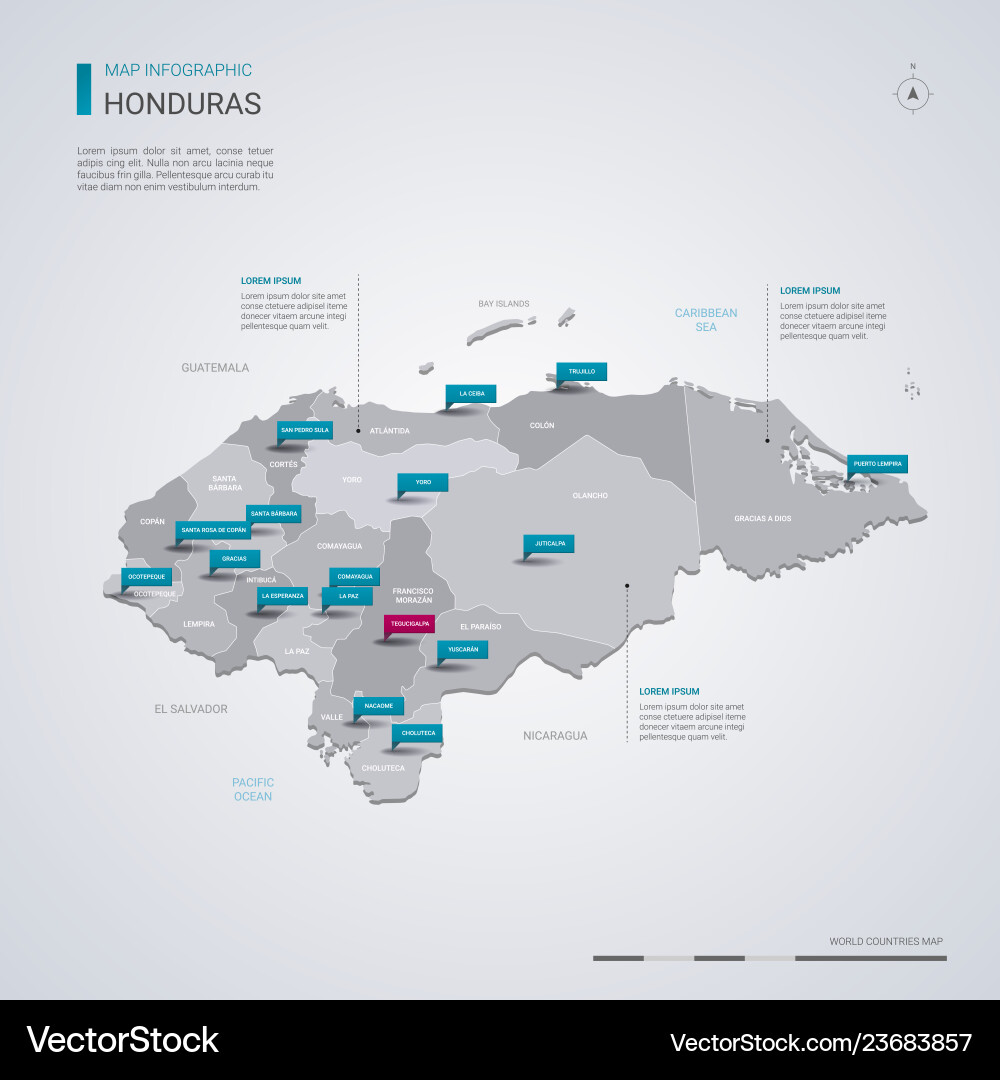 Honduras map with infographic elements pointer Vector Image